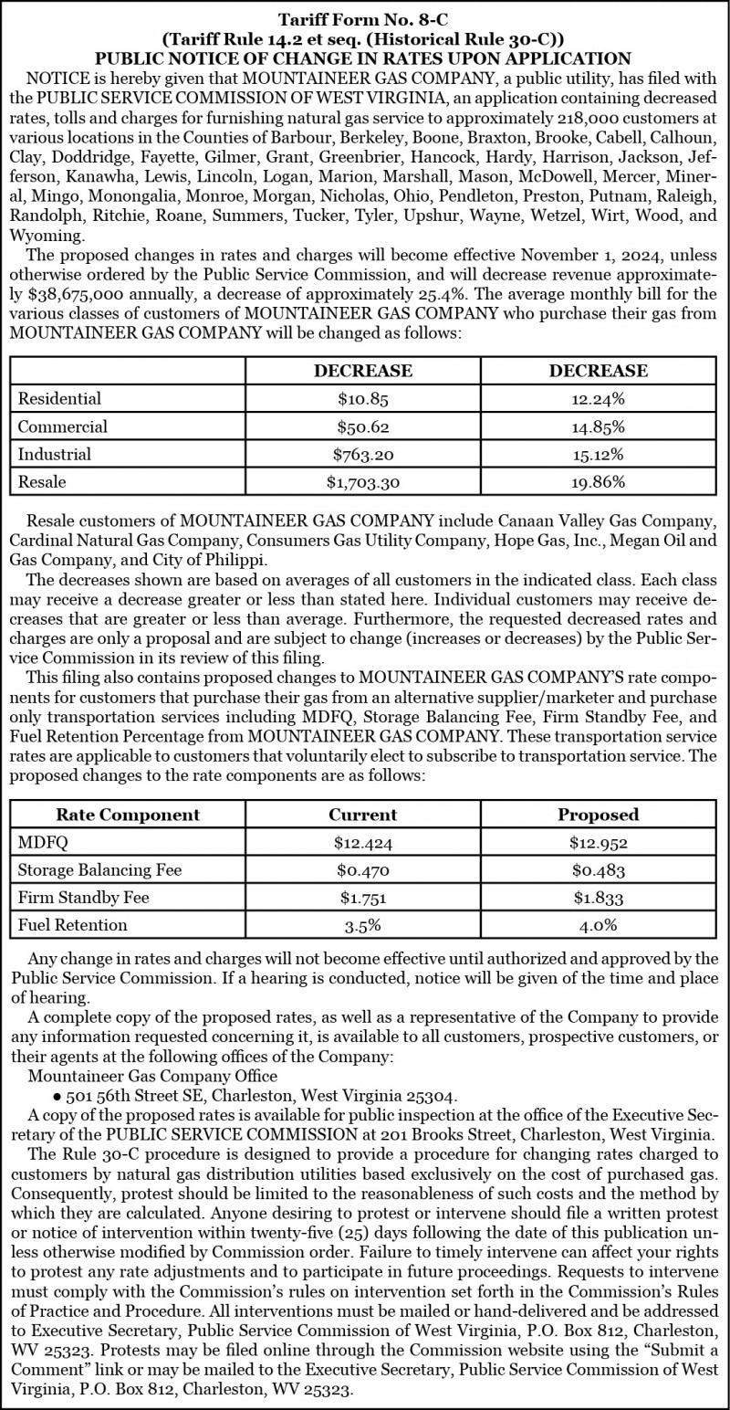 Tariff Form No. 8-C (Tariff Rule 14.2 et seq. (Historical Rule 30-C ...